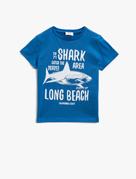 Koton Erkek Çocuk Yazılı Tişört Bisiklet Yaka Kısa Kollu Pamuklu