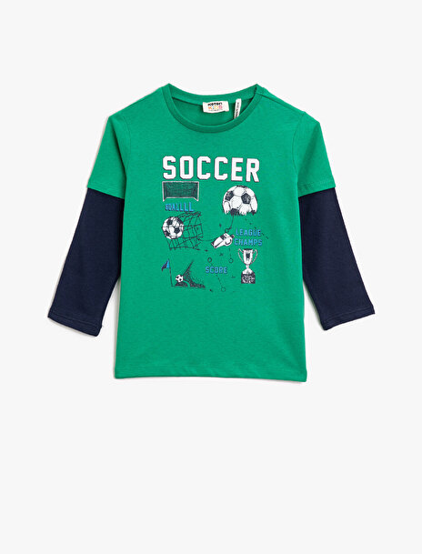 Koton Erkek Çocuk Pamuklu Yazılı Baskılı Bisiklet Yaka Uzun Kollu Tişört