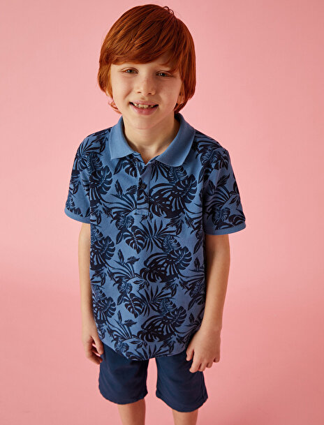 Koton Erkek Çocuk Polo Yaka Tişört Baskılı Pamuklu Kısa Kollu