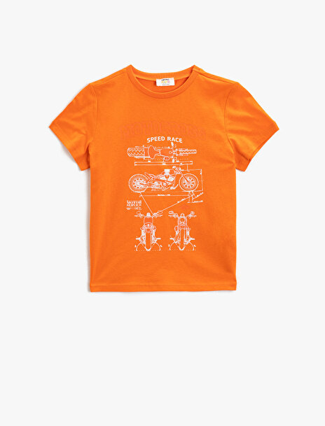Koton Erkek Çocuk Kısa Kollu Tişört Pamuklu Baskılı Bisiklet Yaka