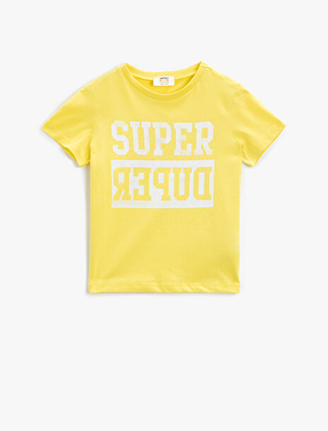 Koton Erkek Çocuk Yazılı Tişört Bisiklet Yaka Kısa Kollu Pamuklu