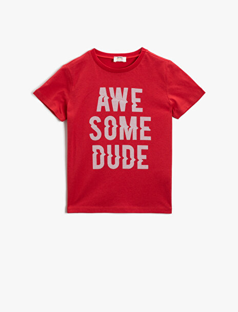 Koton Erkek Çocuk Yazılı Tişört Kısa Kollu Bisiklet Yaka Pamuklu