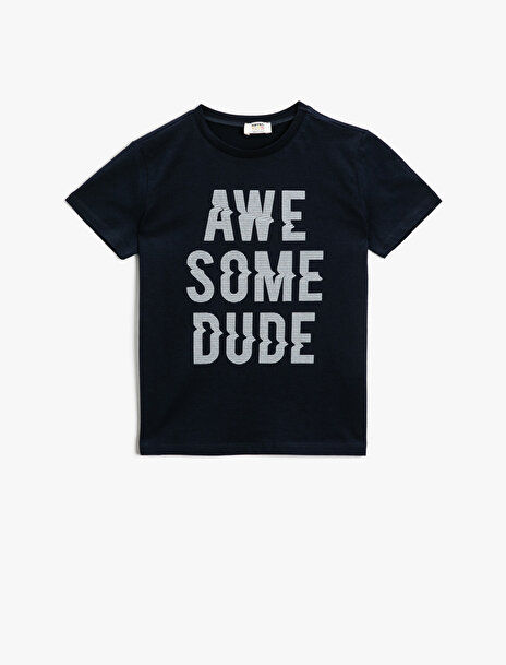 Koton Erkek Çocuk Yazılı Tişört Kısa Kollu Bisiklet Yaka Pamuklu