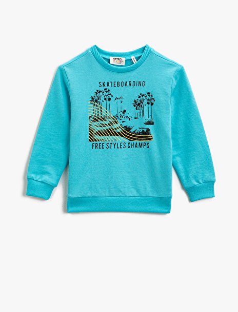 Koton Erkek Çocuk Pamuklu Baskılı Bisiklet Yaka Uzun Kollu Sweatshirt