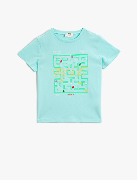 Koton Erkek Çocuk Karanlıkta Parlayan Baskılı Tişört Bisiklet Yaka  Pamuklu