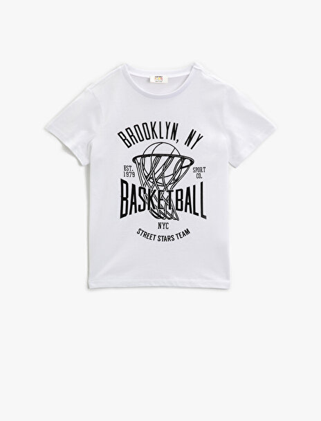 Koton Erkek Çocuk Yazılı Tişört Bisiklet Yaka Kısa Kollu Pamuklu