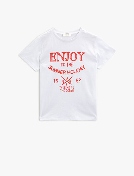 Koton Erkek Çocuk Yazılı Tişört Kısa Kollu Bisiklet Yaka Pamuklu