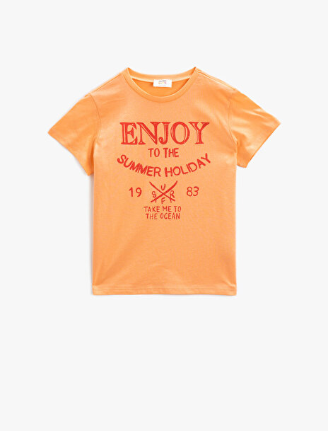 Koton Erkek Çocuk Yazılı Tişört Kısa Kollu Bisiklet Yaka Pamuklu