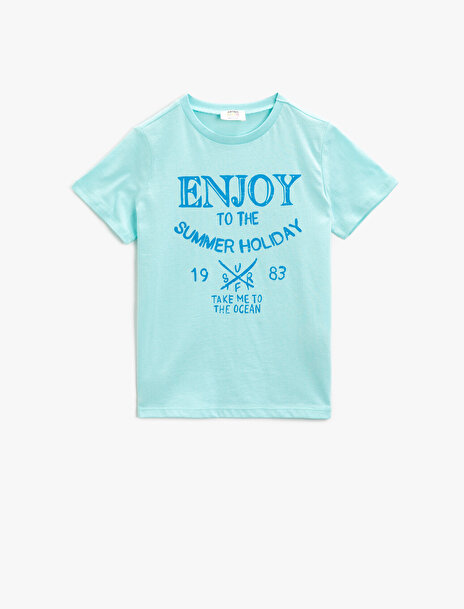 Koton Erkek Çocuk Yazılı Tişört Kısa Kollu Bisiklet Yaka Pamuklu