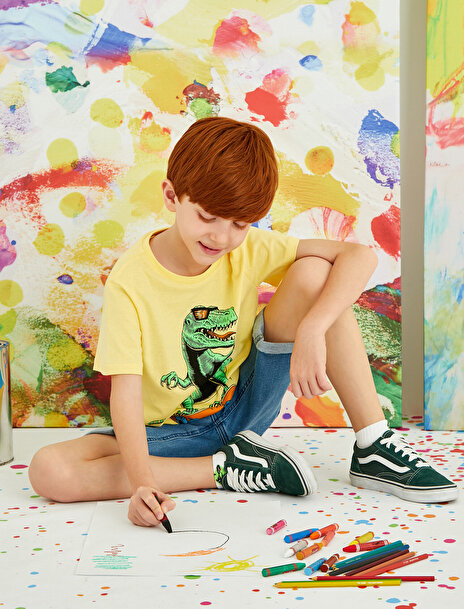 Koton Erkek Çocuk Karanlıkta Parlayan Tişört Bisiklet Yaka Kısa Kollu Pamuklu