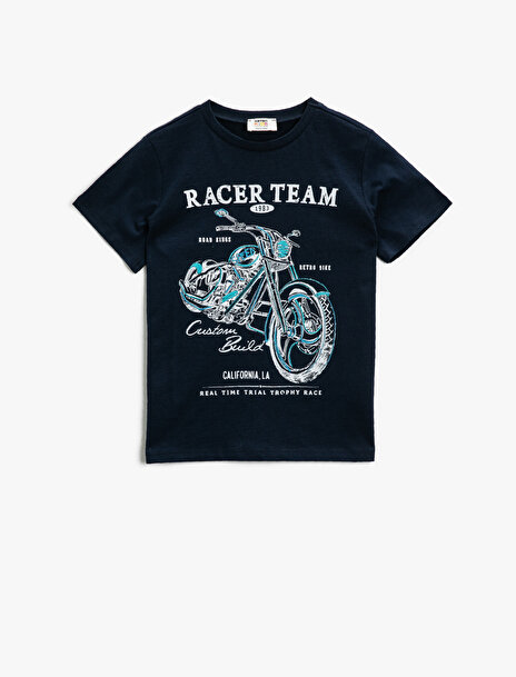 Koton Erkek Çocuk Yazılı Tişört Kısa Kollu Pamuklu Bisiklet Yaka