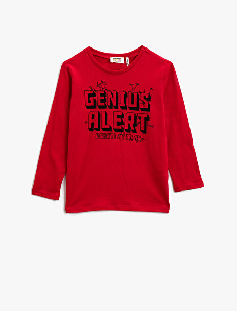 Koton Erkek Çocuk Pamuklu Yazılı Baskılı Bisiklet Yaka Uzun Kollu Tişört