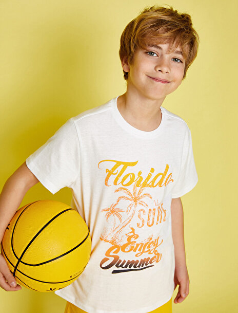 Koton Erkek Çocuk Yazı Baskılı Tişört Kısa Kollu Yazı Baskılı Pamuklu