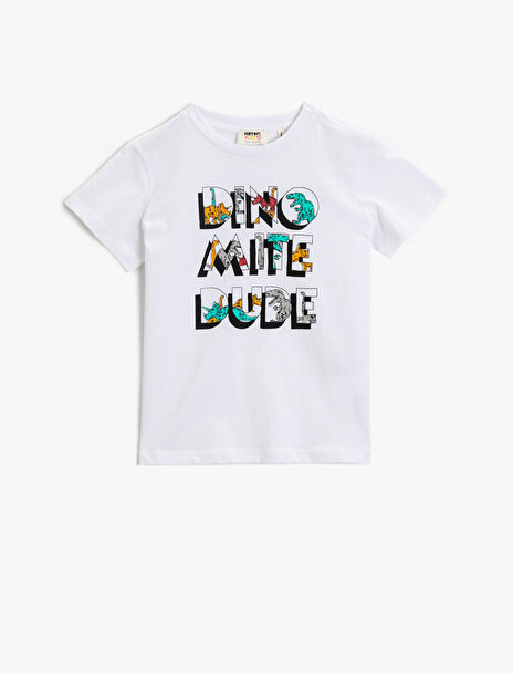 Koton Erkek Çocuk Dinazorlu Tişört Kısa Kollu Bisiklet Yaka Pamuklu