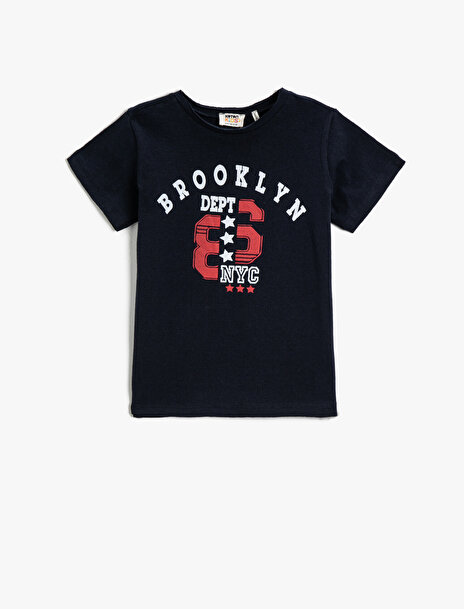 Koton Erkek Çocuk Baskılı Kısa Kollu Tişört Bisiklet Yaka