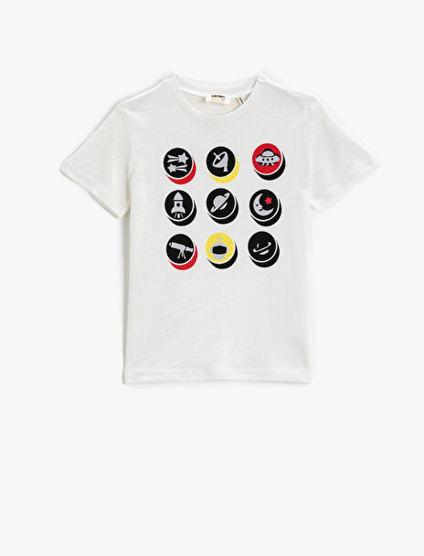 Koton Erkek Çocuk Uzay Desenli Tişört Kısa Kollu Pamuklu