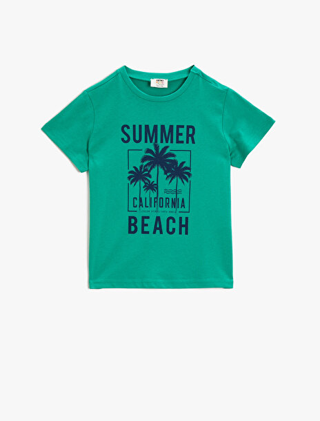 Koton Erkek Çocuk Palmiye Baskılı Tişört Sloganlı Pamuklu Koton Erkek Çocuk Palmiye Baskılı Tişört Sloganlı Pamuklu