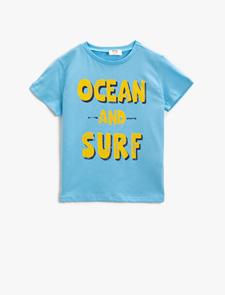 Koton Erkek Çocuk Yazılı Tişört Kısa Kollu Biisiklet Yaka Pamuklu