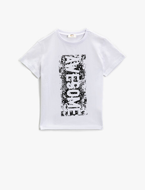 Koton Erkek Çocuk Yazılı Tişört Kısa Kollu Biisiklet Yaka Pamuklu