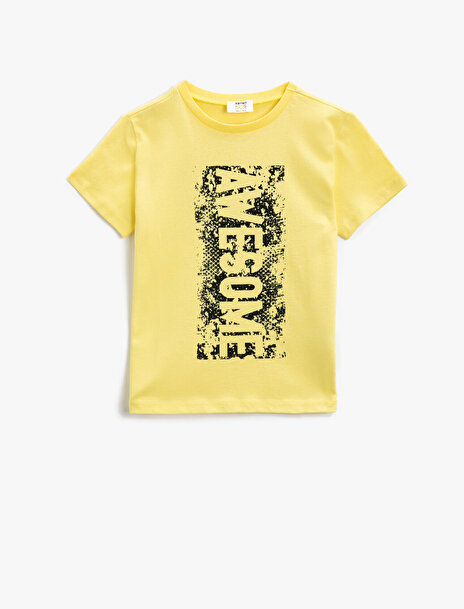 Koton Erkek Çocuk Yazılı Tişört Kısa Kollu Biisiklet Yaka Pamuklu