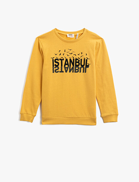 Koton Erkek Çocuk Pamuklu Yazılı Baskılı Bisiklet Yaka Uzun Kollu Sweatshirt