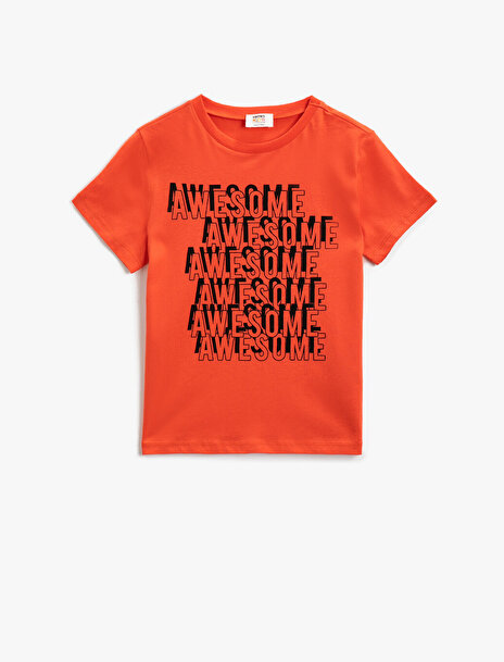 Koton Erkek Çocuk Yazılı Tişört Pamuklu Kısa Kollu Bisiklet Yaka