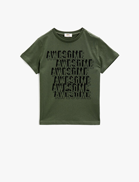 Koton Erkek Çocuk Yazılı Tişört Pamuklu Kısa Kollu Bisiklet Yaka