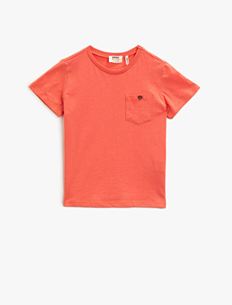Koton Erkek Çocuk Düz Tişört Pamuklu Cepli Bisiklet Yaka Kısa Kollu