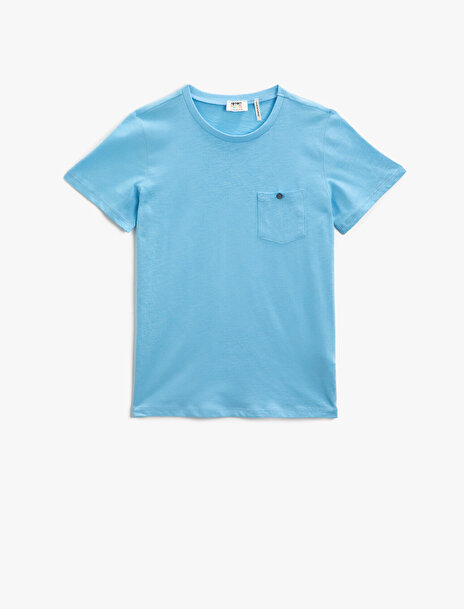Koton Erkek Çocuk Düz Tişört Pamuklu Cepli Bisiklet Yaka Kısa Kollu