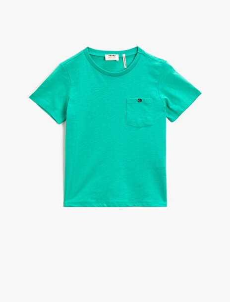 Koton Erkek Çocuk Düz Tişört Pamuklu Cepli Bisiklet Yaka Kısa Kollu