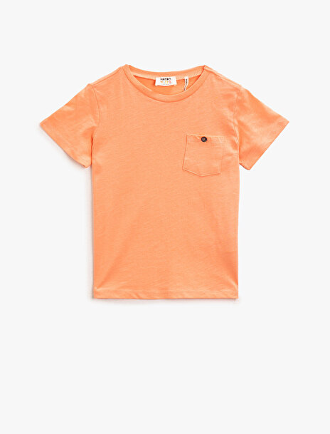 Koton Erkek Çocuk Düz Tişört Pamuklu Cepli Bisiklet Yaka Kısa Kollu