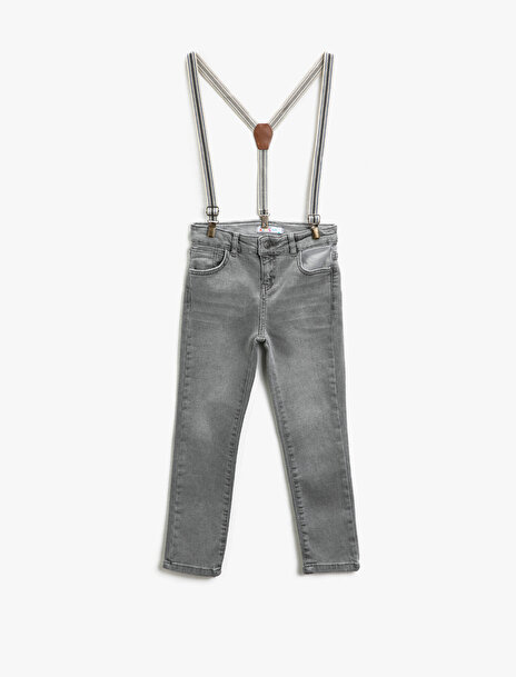 Koton Erkek Çocuk Askılı Pamuklu Cepli Jean Pantolon