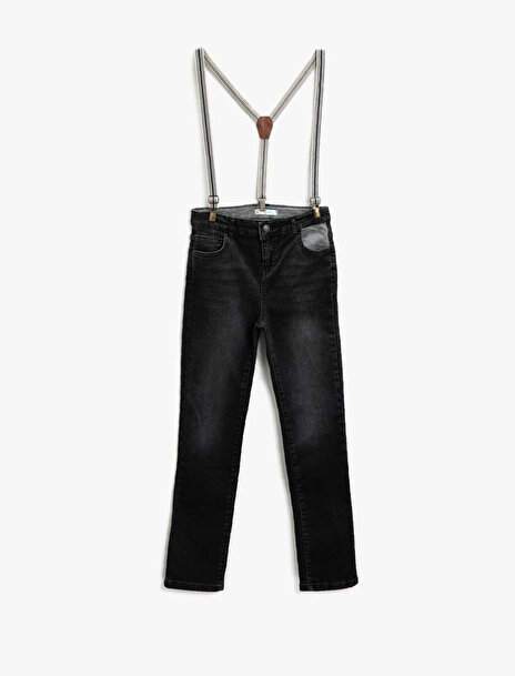 Koton Erkek Çocuk Askılı Pamuklu Cepli Jean Pantolon