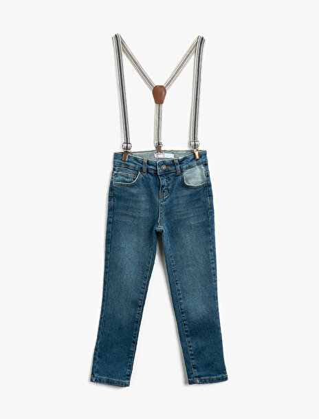Koton Erkek Çocuk Askılı Pamuklu Cepli Jean Pantolon