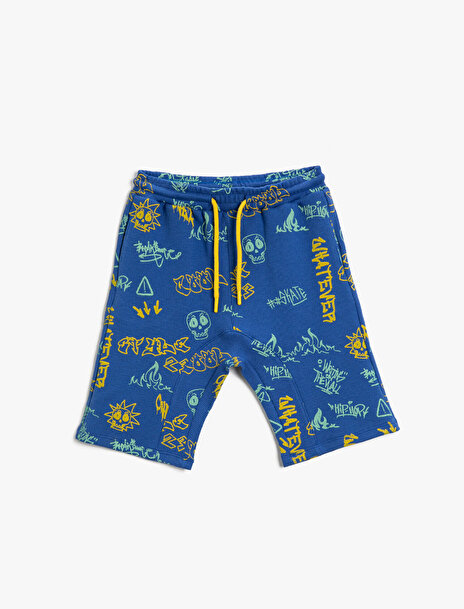 Koton Erkek Çocuk Kuru Kafa Baskılı Şort Beli Bağcıklı Pamuklu