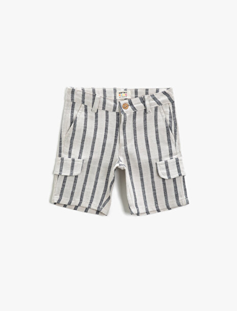 Koton Erkek Çocuk Keten Şort Çizgili Cepli