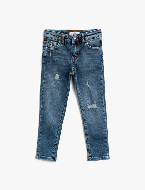 Koton Erkek Çocuk Skinny Fit Pamuklu Yırtık Jean Pantolon