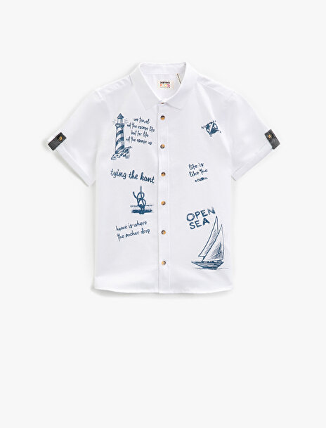 Koton Erkek Çocuk Baskılı Gömlek Pamuklu Kısa Kollu Klasik Yaka