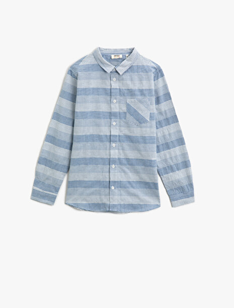 Koton Erkek Çocuk Çizgili Pamuklu Klasik Yaka Uzun Kollu Gömlek