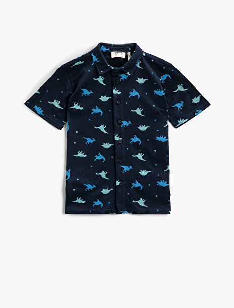 Koton Erkek Çocuk Baskılı Gömlek Pamuklu Kısa Kollu Klasik Yaka