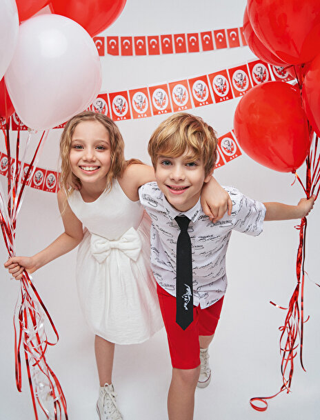 Koton Erkek Çocuk Atatürk Gömlek Kravatlı Baskılı Kısa Kollu Pamuklu