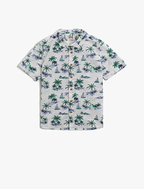 Koton Erkek Çocuk Baskılı Gömlek Kısa Kollu Klasik Yaka Pamuklu