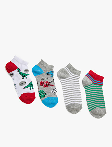 Koton Erkek Çocuk Erkek Çocuk Dinazorlu Çorap Seti Pamuklu Çizgili