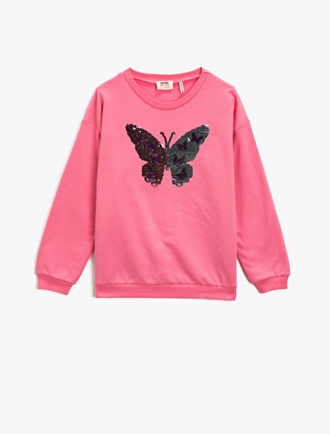 Koton Kız Çocuk Pullu Pamuklu Bisiklet Yaka Uzun Kollu Sweatshirt