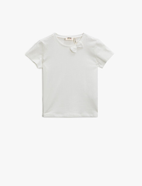 Koton Kız Çocuk Fiyonklu Tişört Pamuklu Kısa Kollu