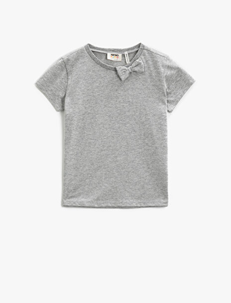 Koton Kız Çocuk Fiyonklu Tişört Pamuklu Kısa Kollu