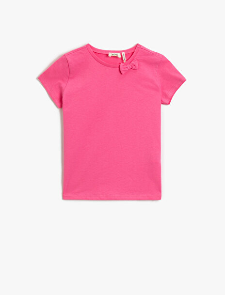 Koton Kız Çocuk Fiyonklu Tişört Pamuklu Kısa Kollu