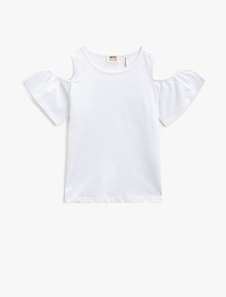 Koton Kız Çocuk Bisiklet Yaka Tişört Omuz Detaylı Pamuklu