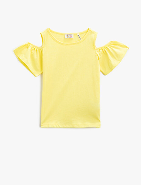 Koton Kız Çocuk Bisiklet Yaka Tişört Omuz Detaylı Pamuklu