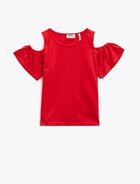 Koton Kız Çocuk Bisiklet Yaka Tişört Omuz Detaylı Pamuklu